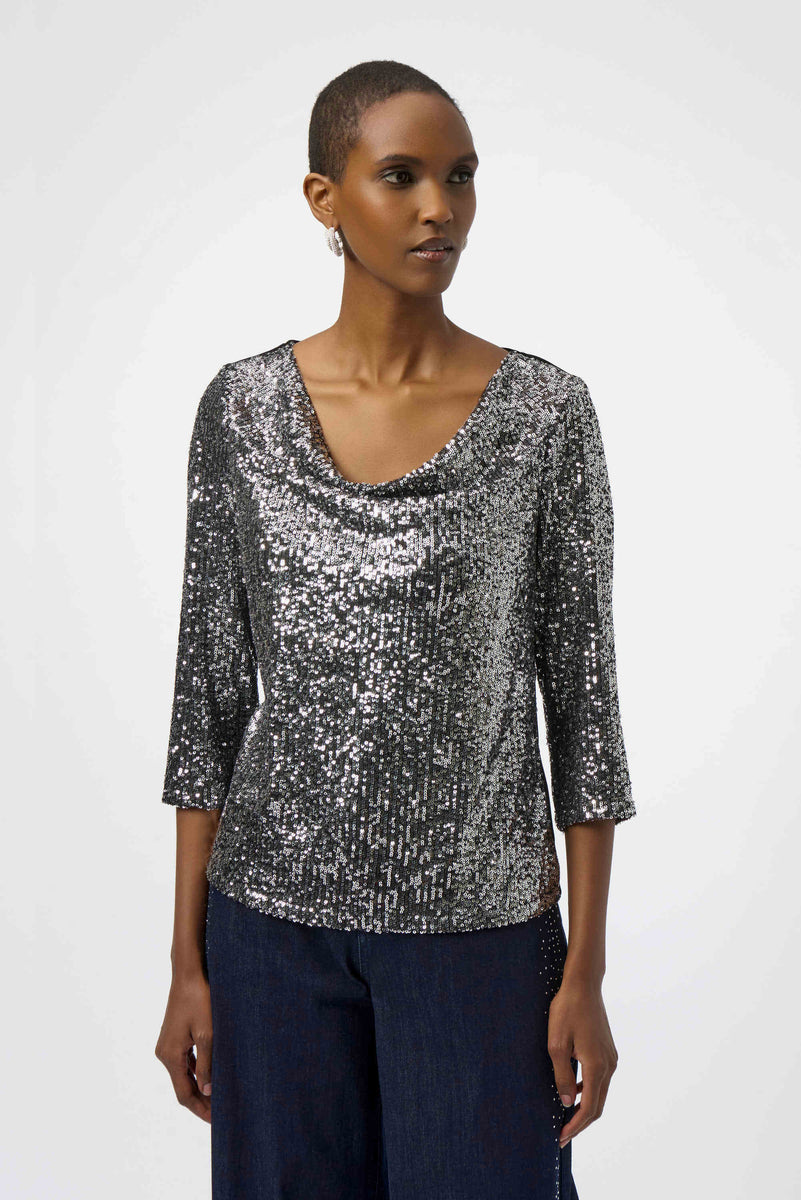 SEQUINED KNIT AND SILKY STRAIGHT TOP 254137 – Elaine Dickinson