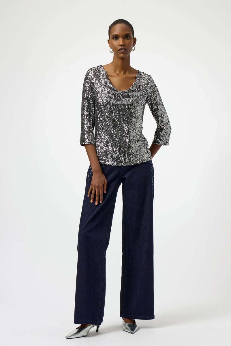 SEQUINED KNIT AND SILKY STRAIGHT TOP 254137 – Elaine Dickinson