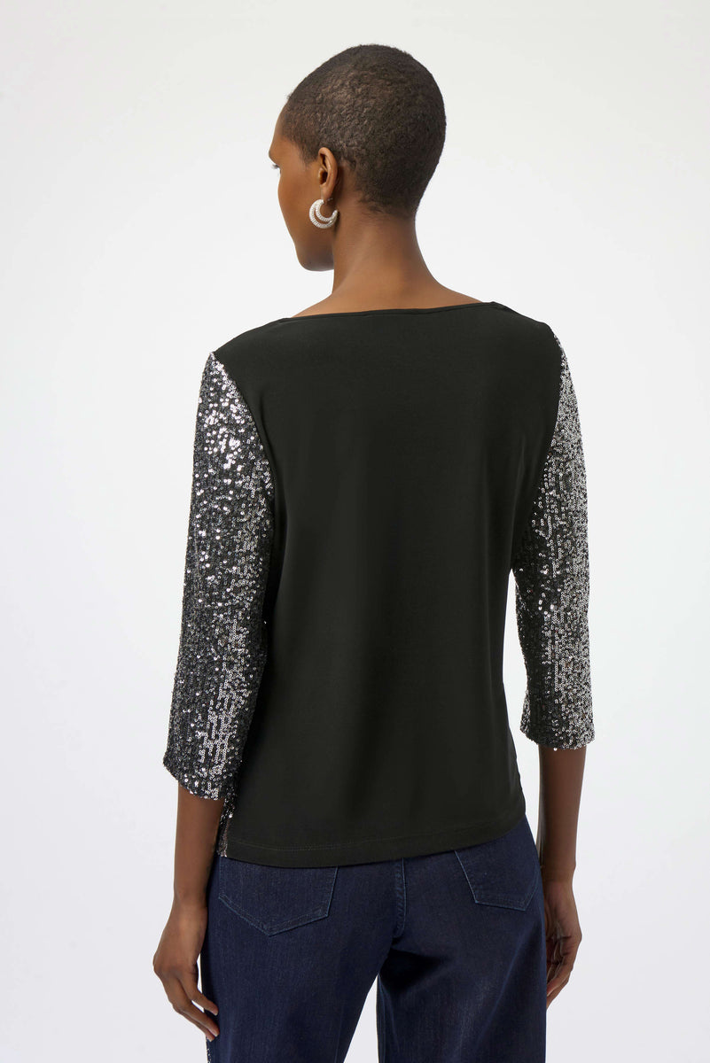 SEQUINED KNIT AND SILKY STRAIGHT TOP 254137 – Elaine Dickinson
