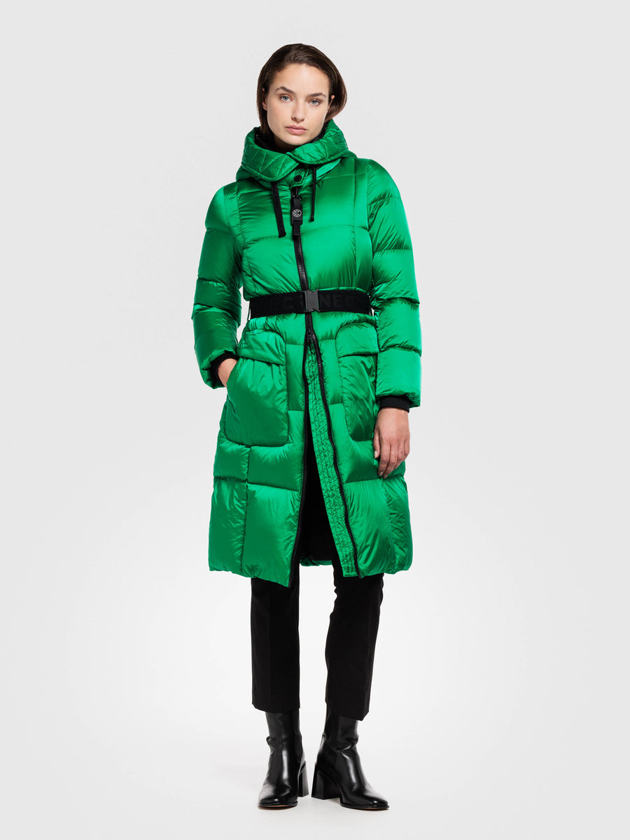 CREENSTONE DOWN PUFFER WITH BELT - JADE GREEN – Elaine Dickinson
