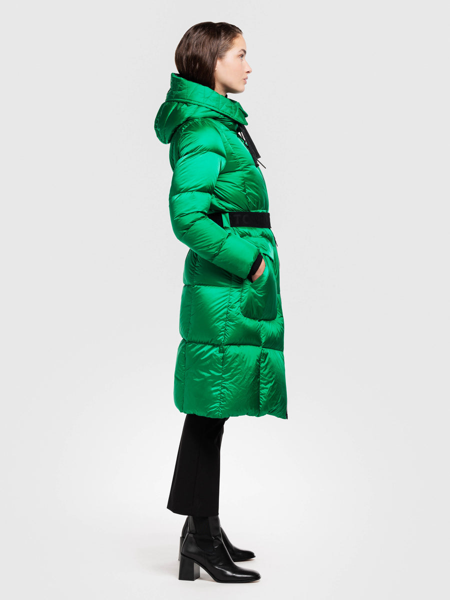 CREENSTONE DOWN PUFFER WITH BELT - JADE GREEN – Elaine Dickinson